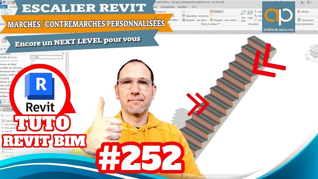 ESCALIER REVIT : Créer et personnaliser des MARCHES et CONTREMARCHES ...